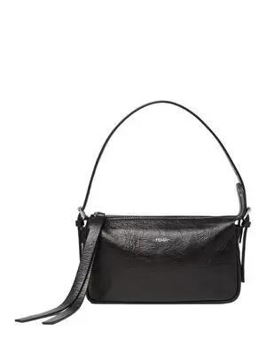 Fendi Zipper Top Small Crackled Black Leather Bag [black]